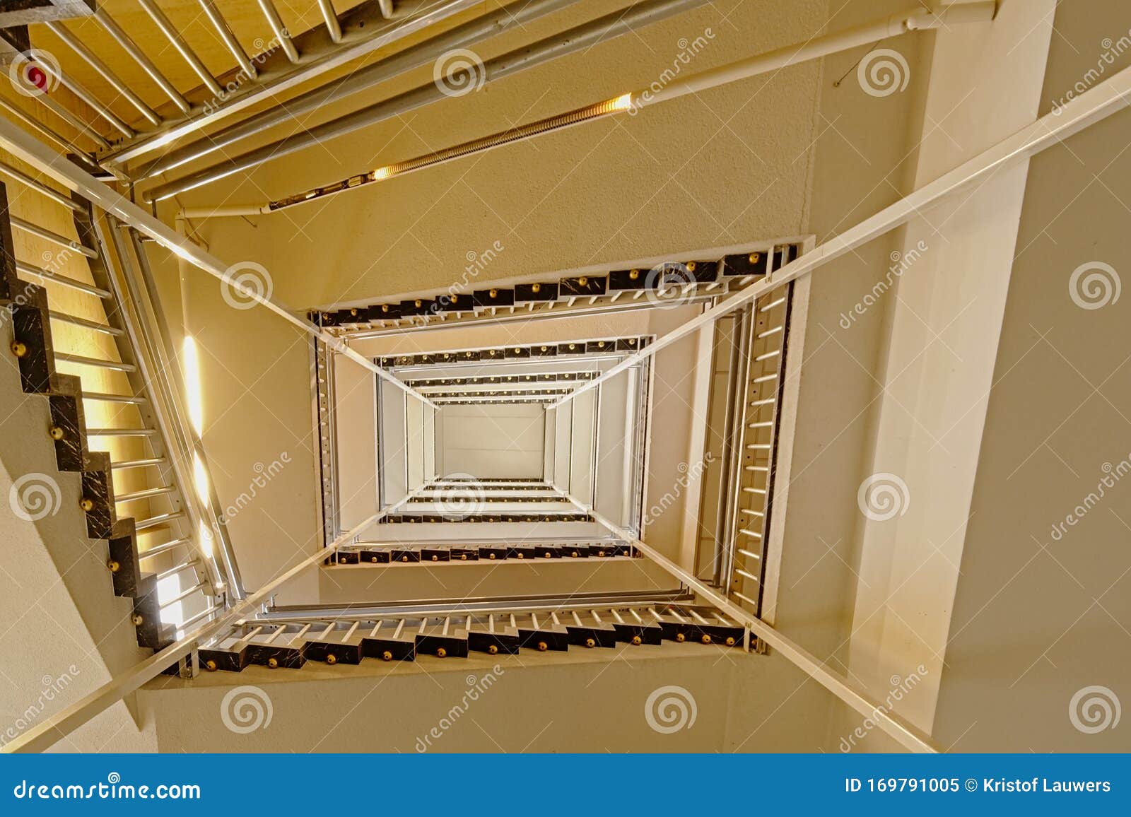 Rectangular Staircase Seen from Below Stock Image - Image of balustrade ...
