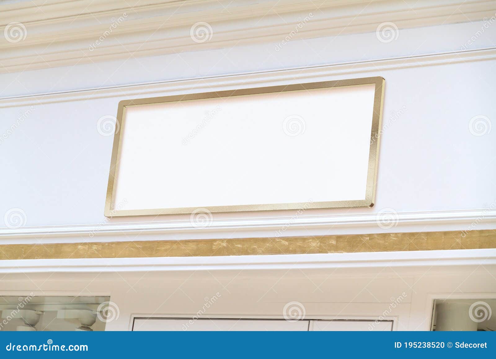 Rectangular Storefront Golden Frame Mockup. Empty Store Signboard on a ...