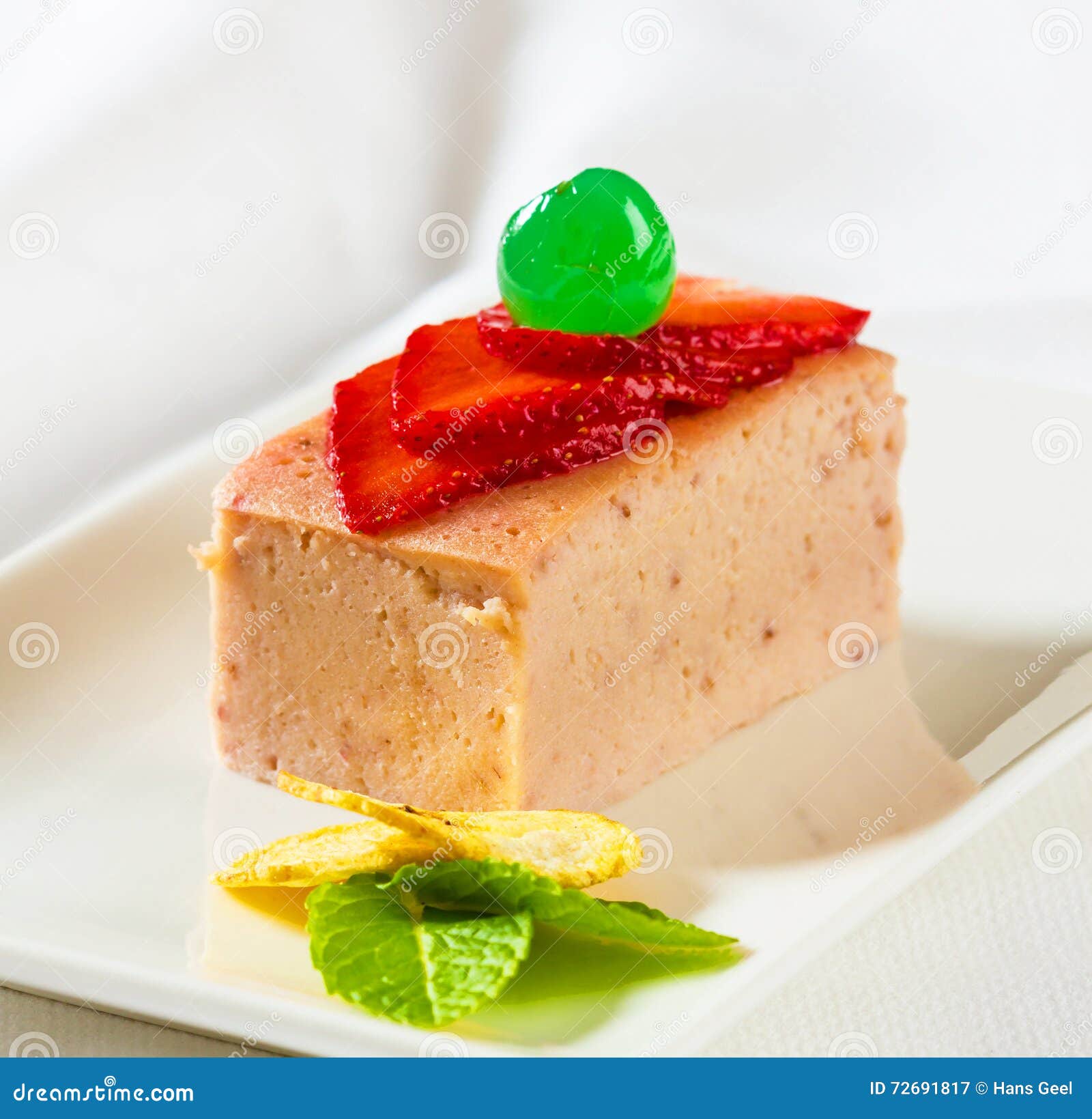 Rectangular Strawberry Pudding Dessert on a Plate Stock Image - Image ...