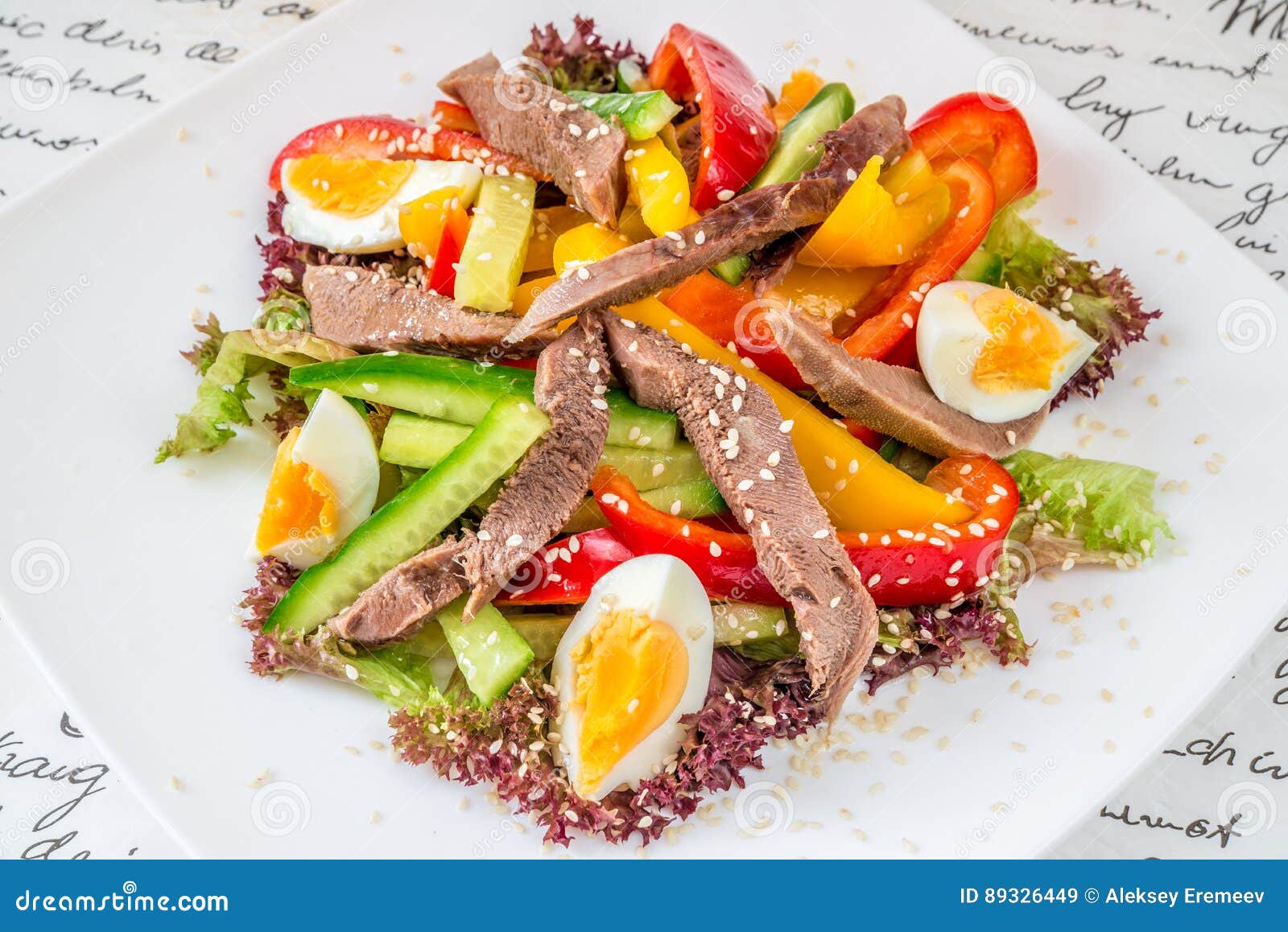 Rectangular Strips of Meat, Egg Vegetables in Sesame Stock Image ...