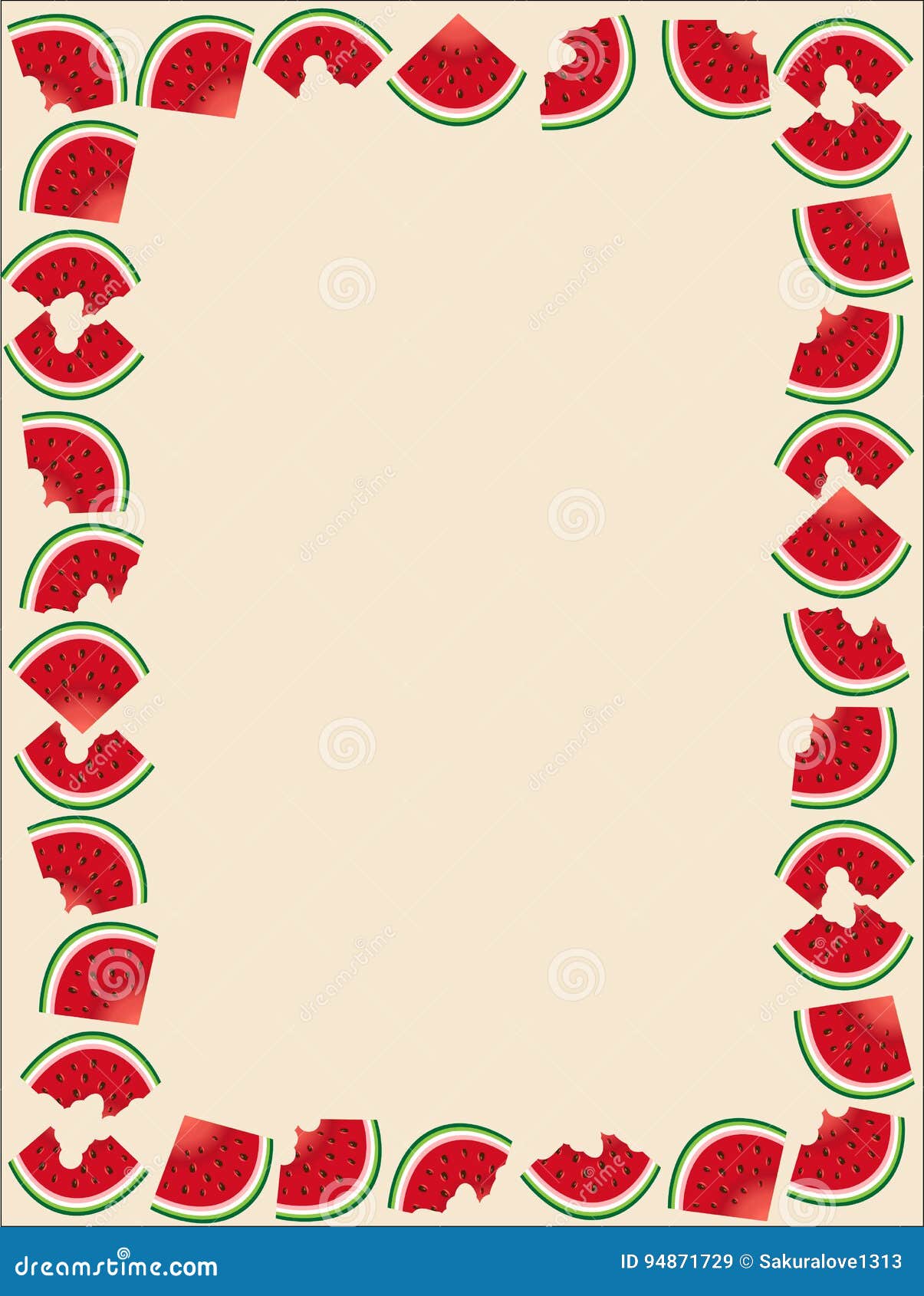 Rectangular Summer, Bright Frame of Pieces of Watermelon, Bitten and ...