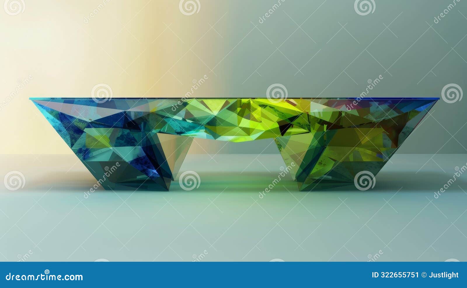 A Rectangular Table with Bold Overlapping Triangles in Shades of Blue ...