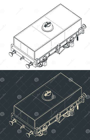 Rectangular Tar Tank Wagon Isometric Blueprints Stock Vector ...