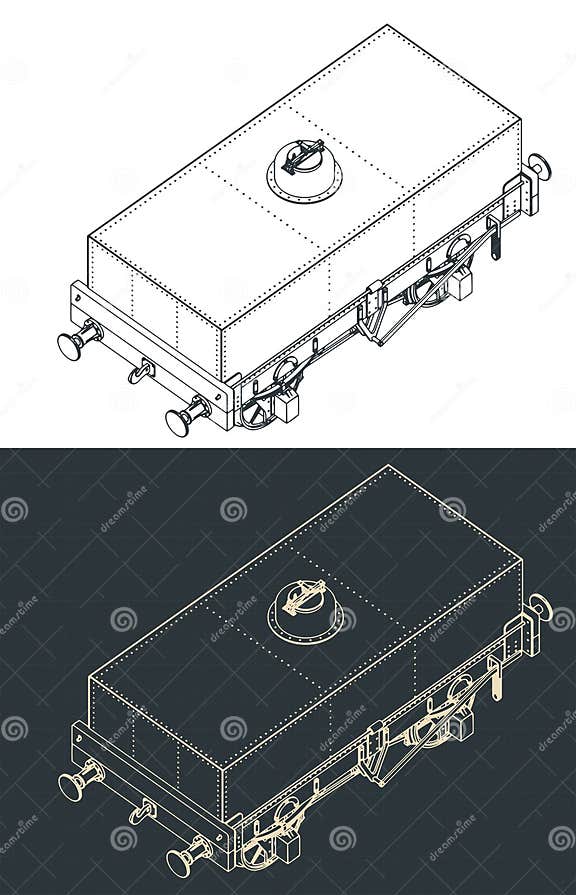 Rectangular Tar Tank Wagon Isometric Blueprints Stock Vector ...