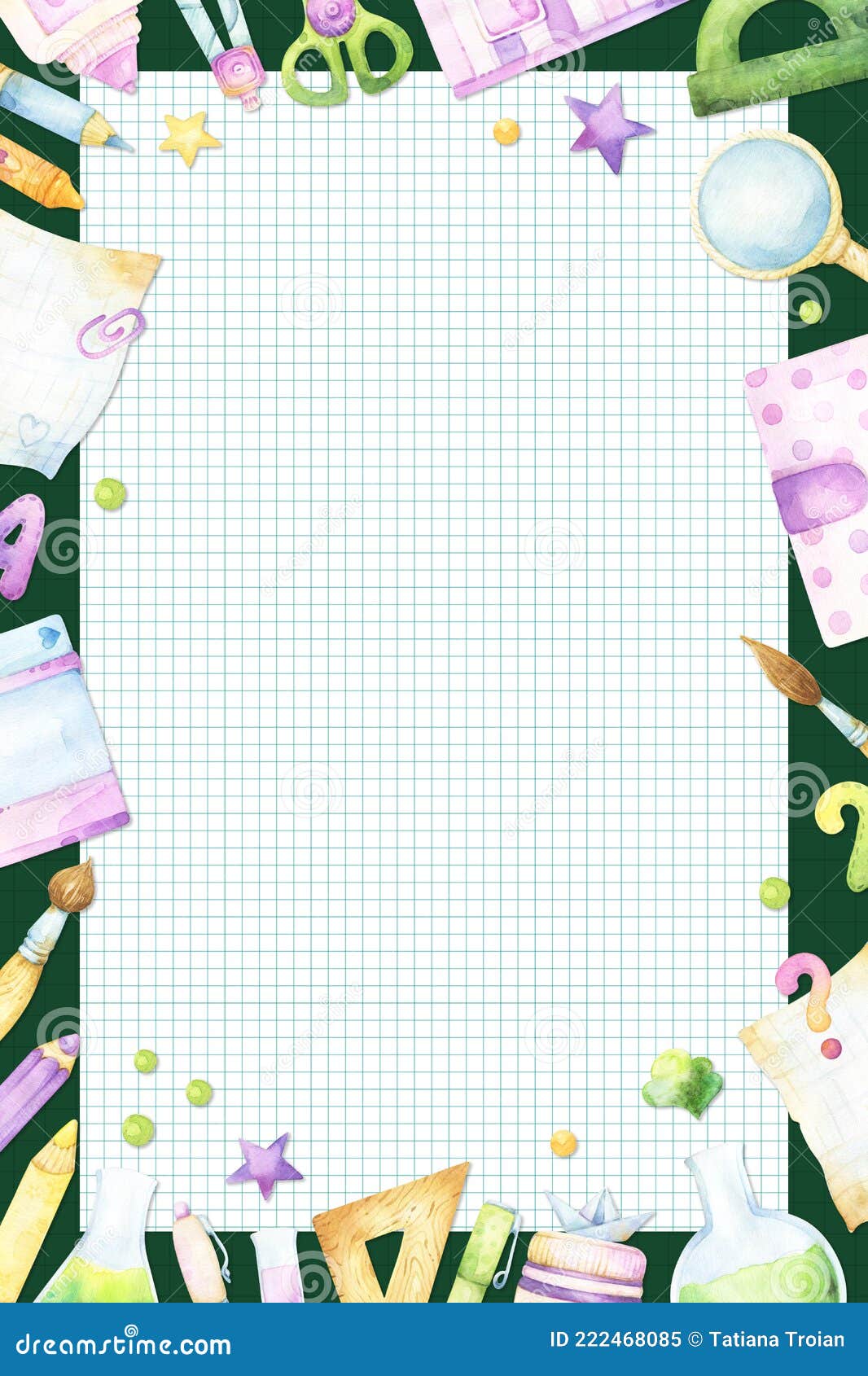 Rectangular Template with Hand Painted Watercolor Illustrations of Art ...