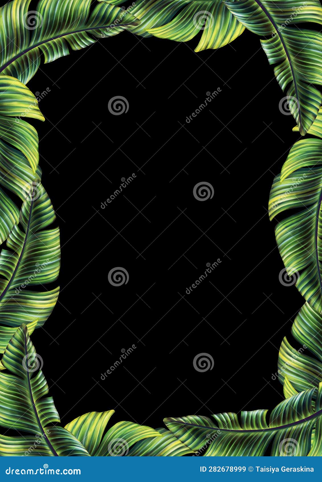 Rectangular A4 Template for Text with Tropical Palm Leaves. Frame or ...