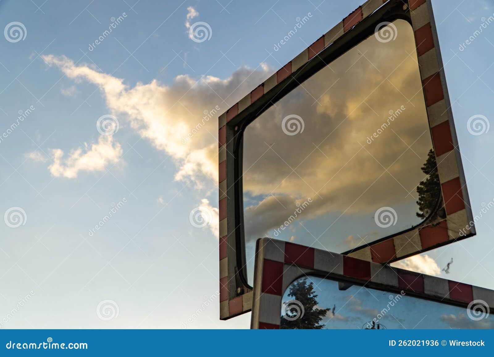 Rectangular Traffic Mirror Cloudy Blue Sky Reflection Stock Photo ...