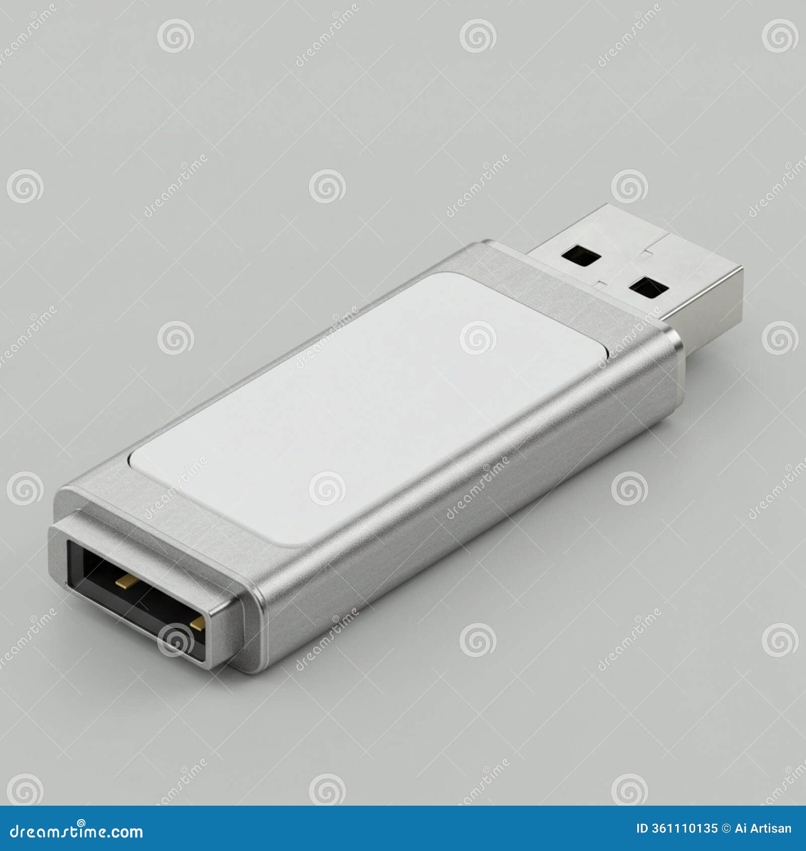 Rectangular USB Flash Drive with a Silver Metallic Body and a White ...