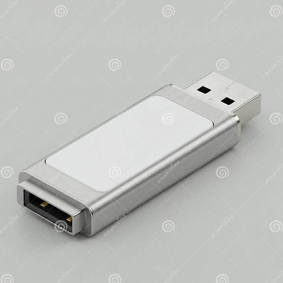 Rectangular USB Flash Drive with a Silver Metallic Body and a White ...