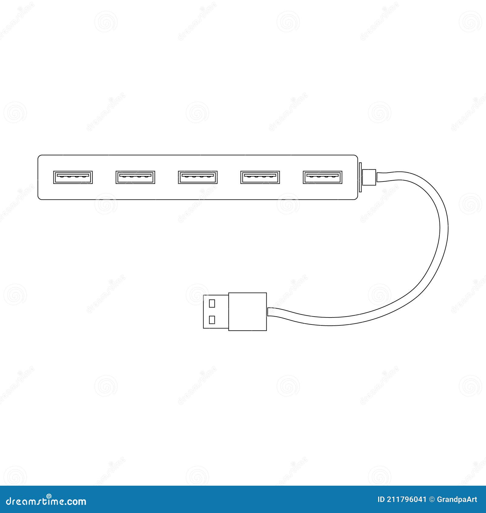 Rectangular USB Hub in Contour Design with Single-row USB Ports and ...