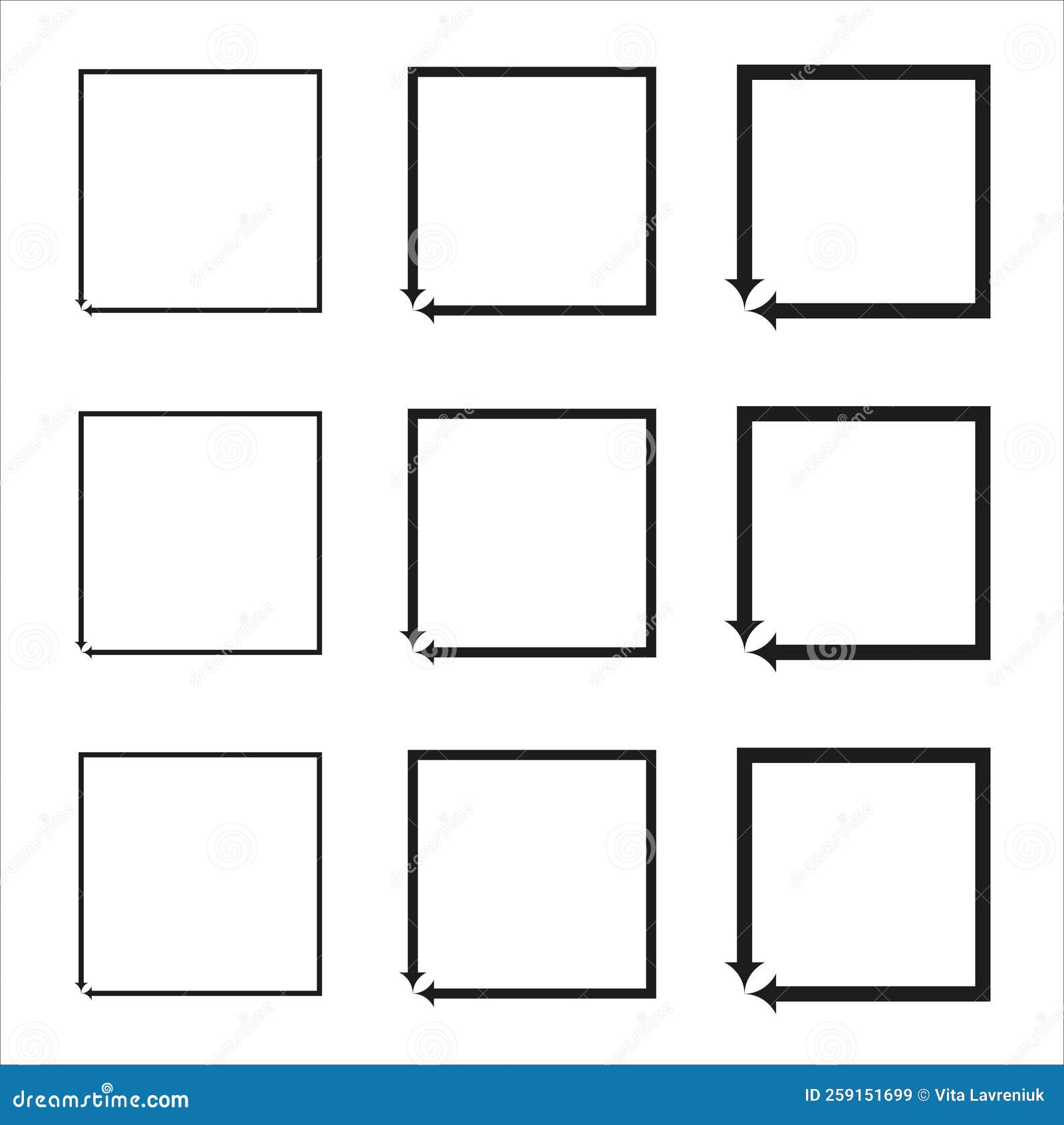 Rectangular Vector Frame. Black Square Shape Borders. Set of Design ...