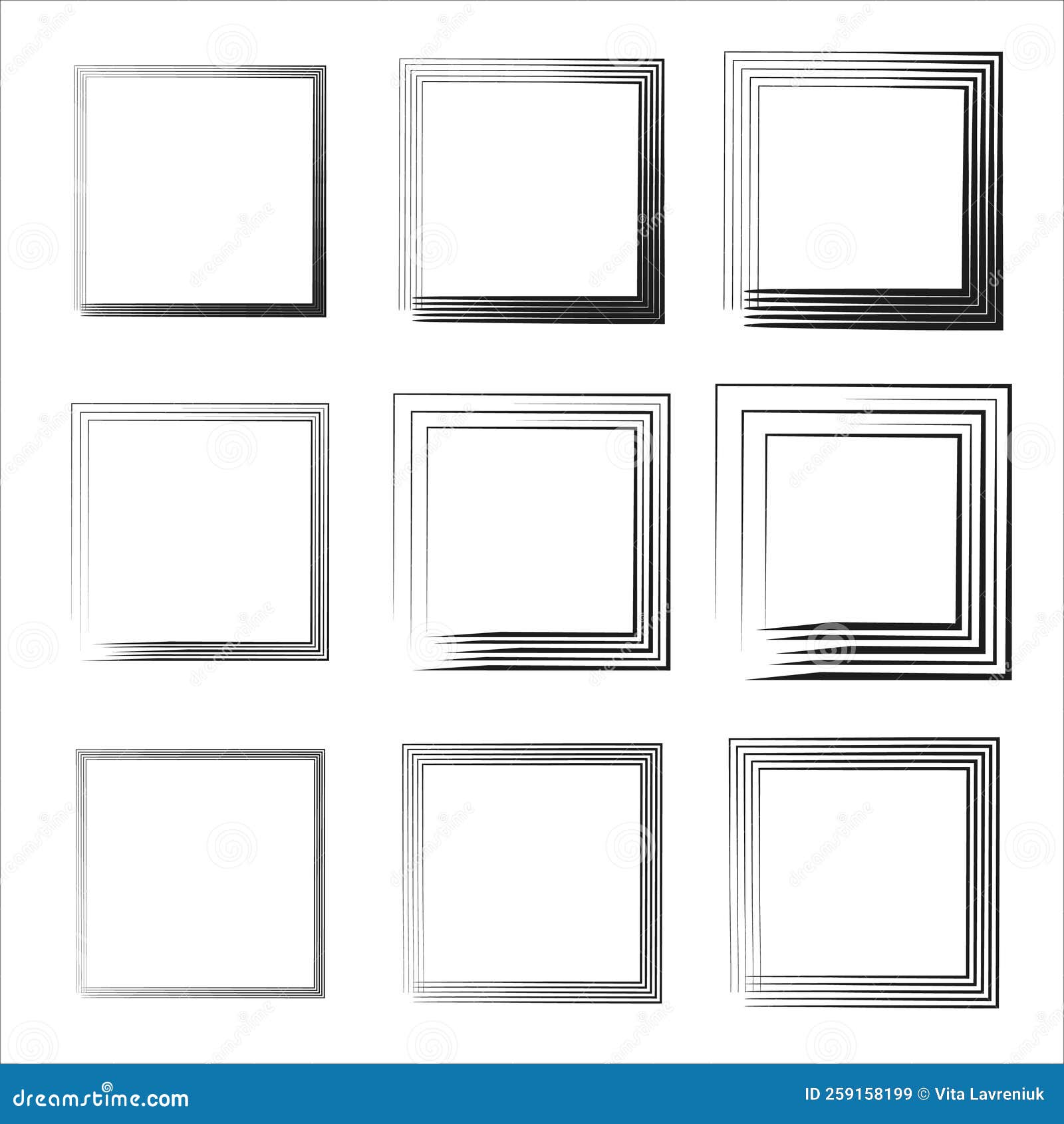 Rectangular Vector Frame Black Square Shape Borders Vector Borders Grunge Template Set Stock