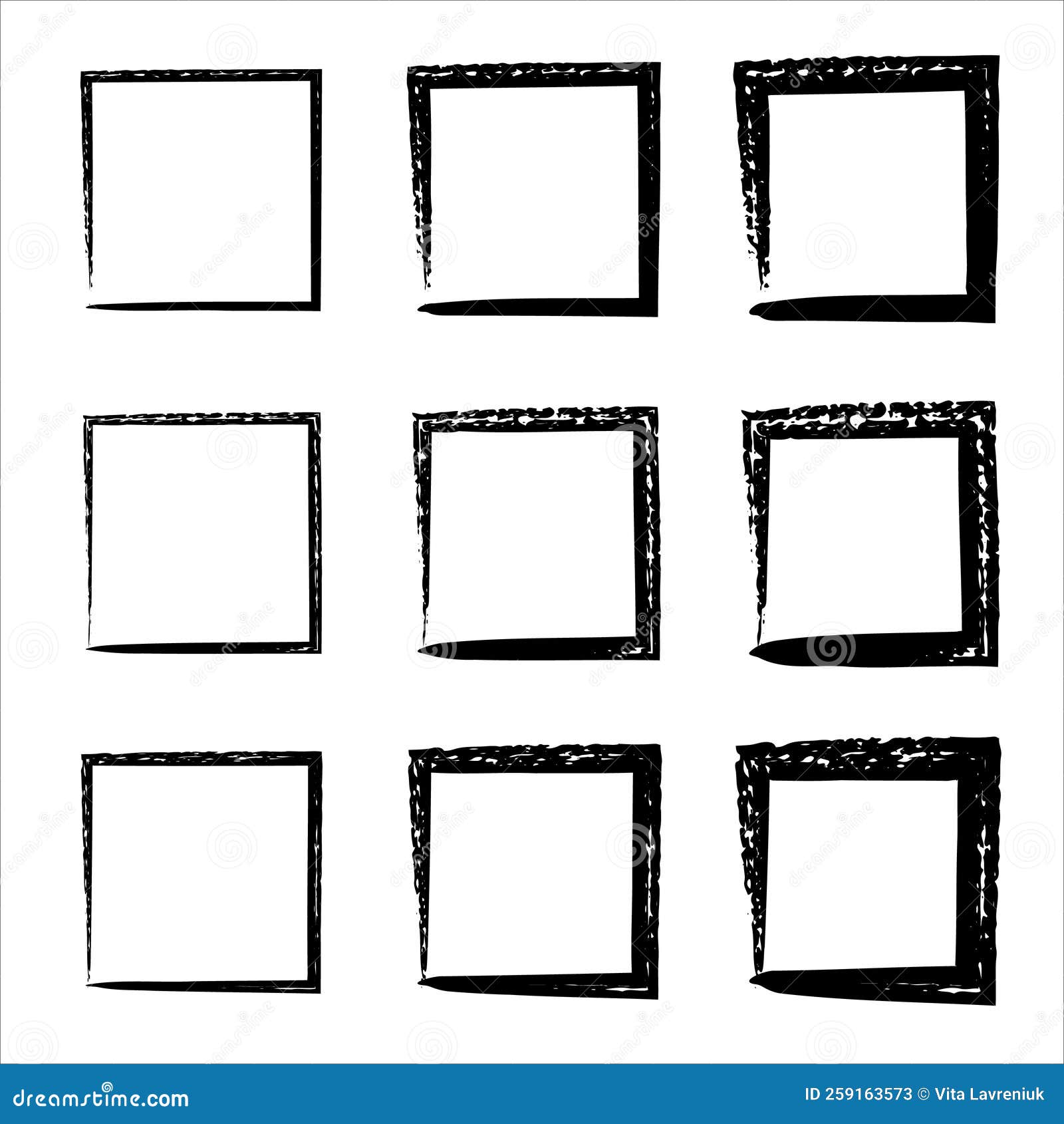 Rectangular Vector Frame. Grunge Ink Illustration. Set of Design ...