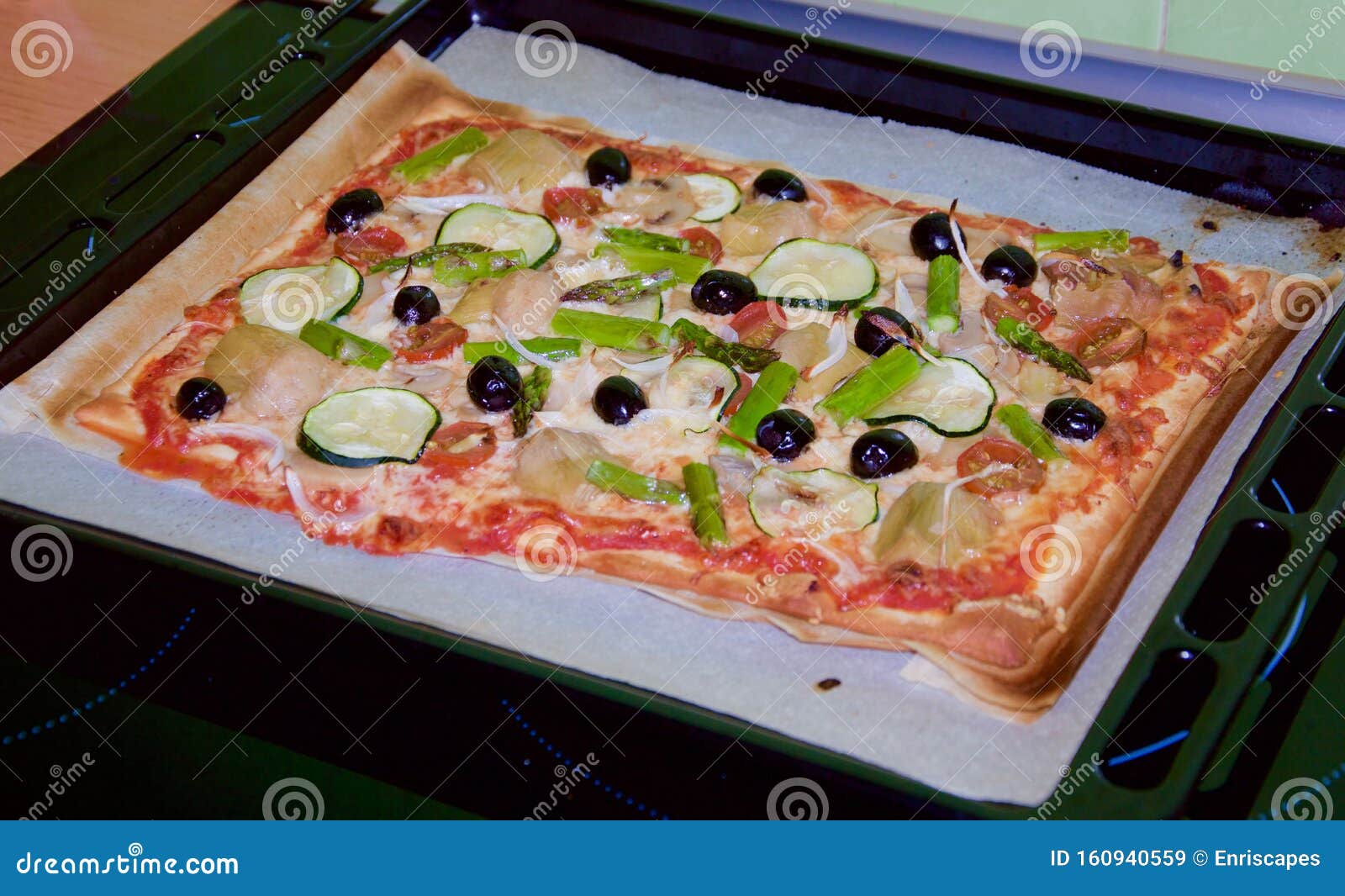 Rectangular Vegetable Pizza Stock Image - Image of dough, homemade ...