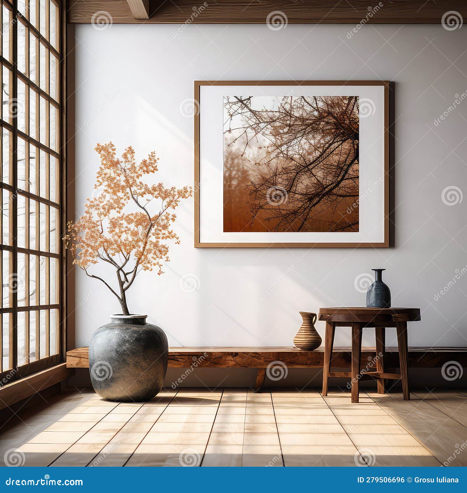 Rectangular Vertical Frame Mockup in Japanese Room Style Interior ...