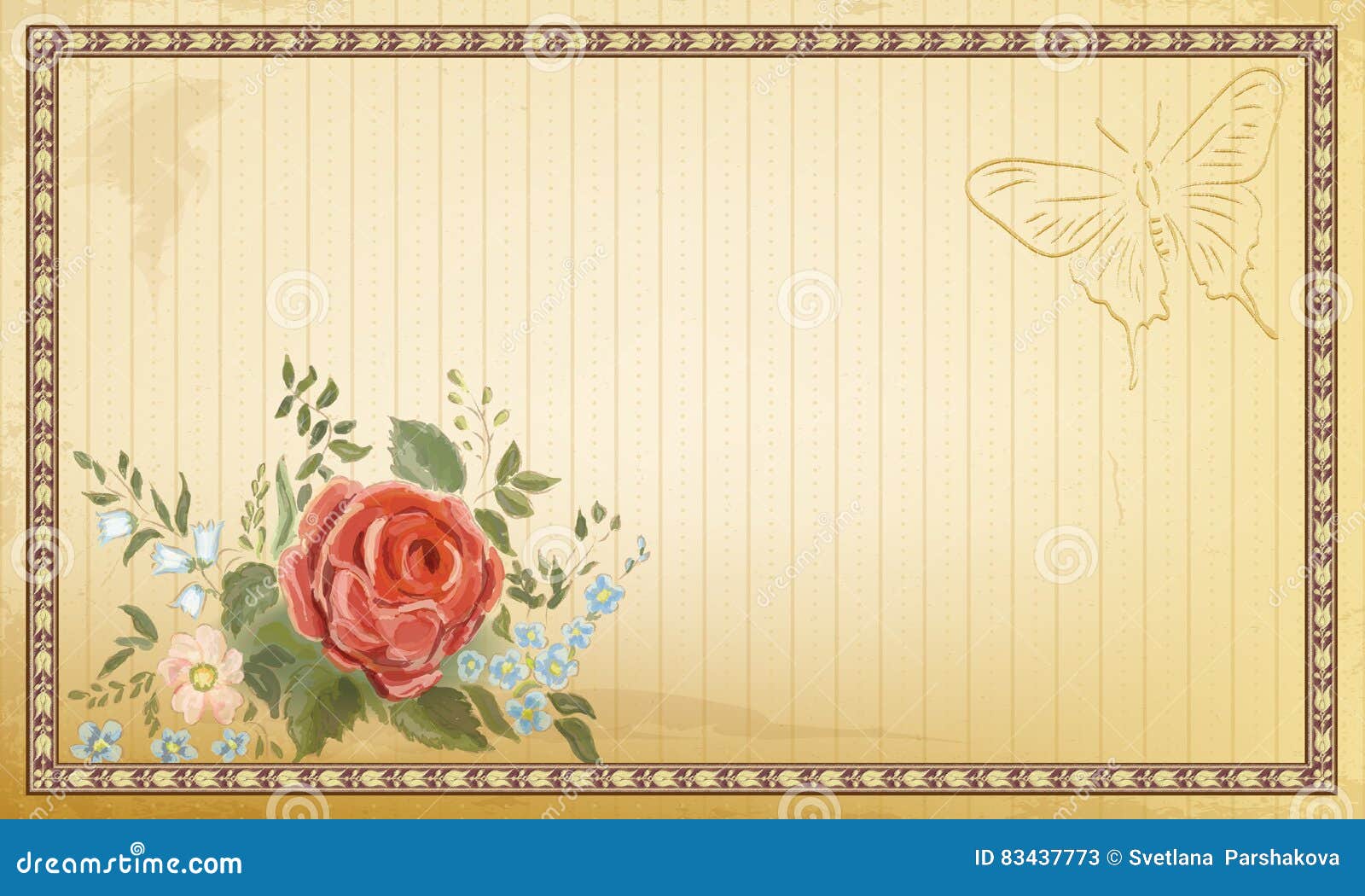 Rectangular Vintage Card with Hand Drawn Bouquet Stock Illustration ...