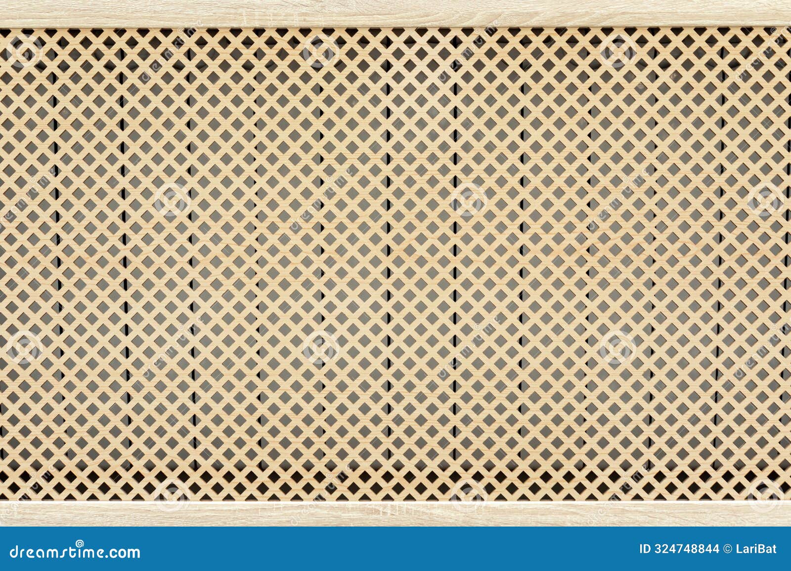 Rectangular, Wall-mounted Ventilation Grille with Beige Wooden Lattice ...