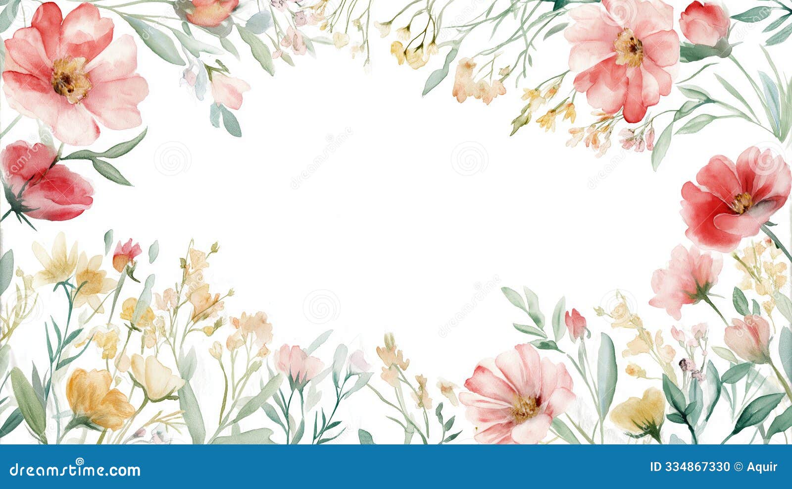 Floral Frame. Rectangular Watercolor Floral Frame on White Background ...