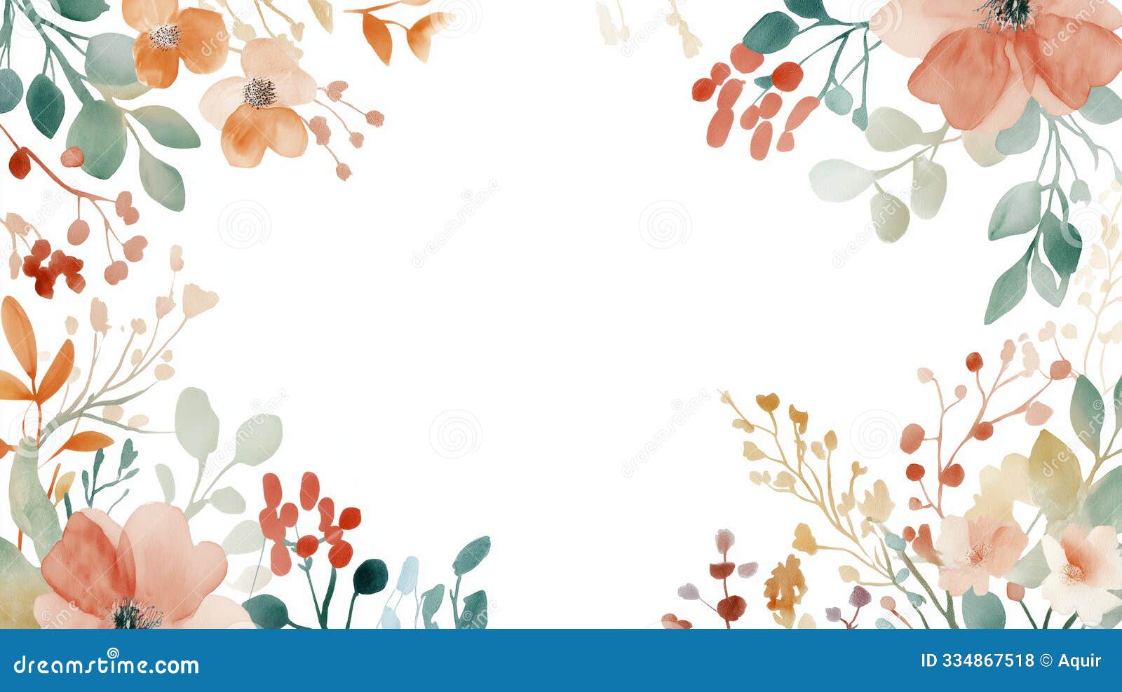 Floral Frame. Rectangular Watercolor Floral Frame on White Background ...
