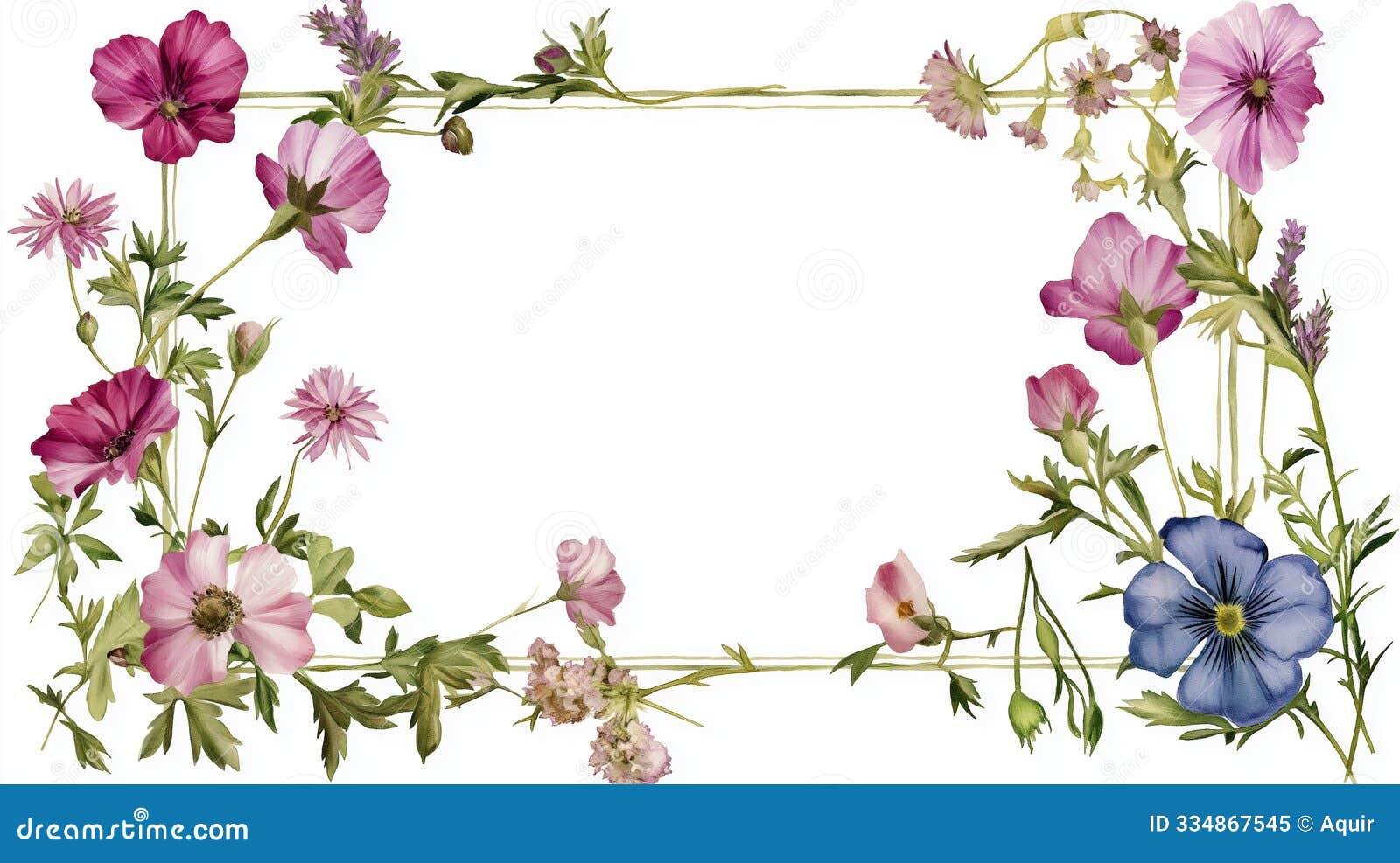 Floral Frame. Rectangular Watercolor Floral Frame on White Background ...