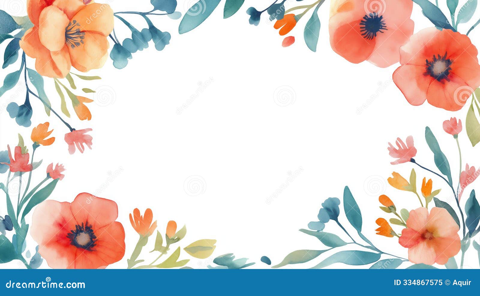 Floral Frame. Rectangular Watercolor Floral Frame on White Background ...