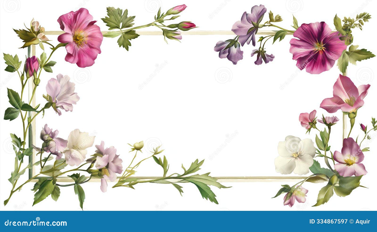 Floral Frame. Rectangular Watercolor Floral Frame on White Background ...