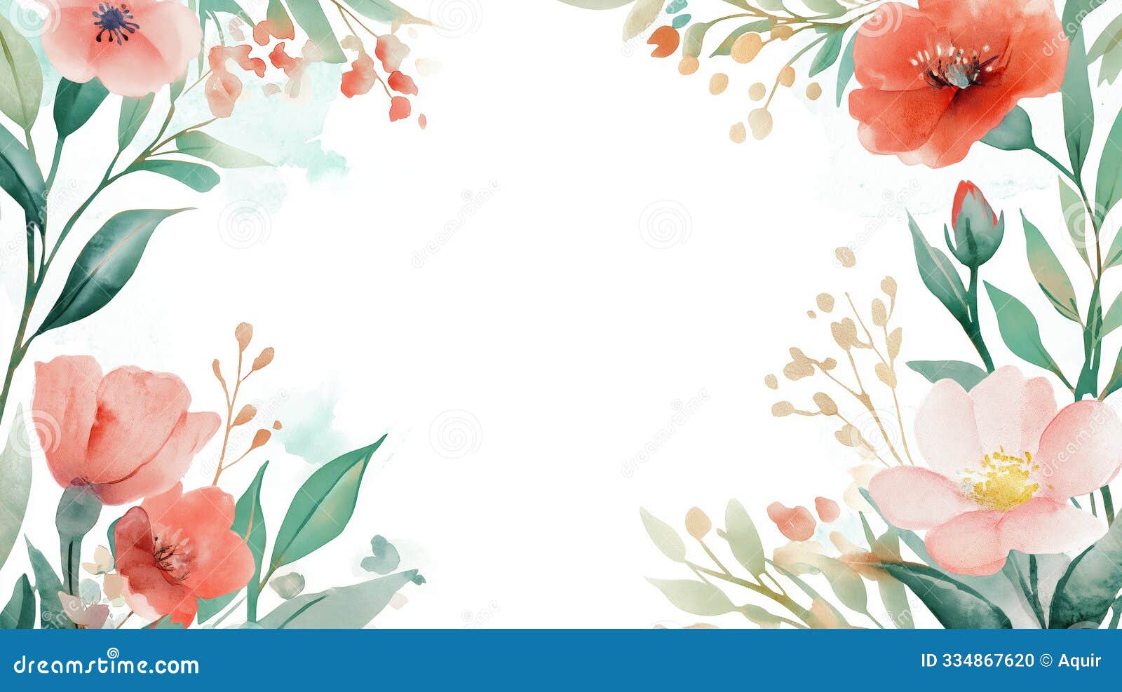 Floral Frame. Rectangular Watercolor Floral Frame on White Background ...