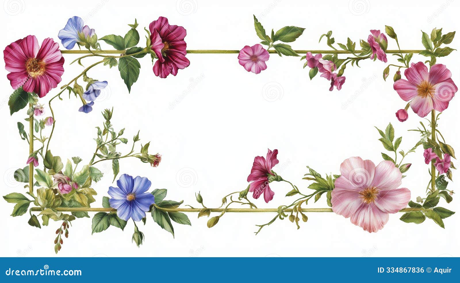 Floral Frame. Rectangular Watercolor Floral Frame on White Background ...