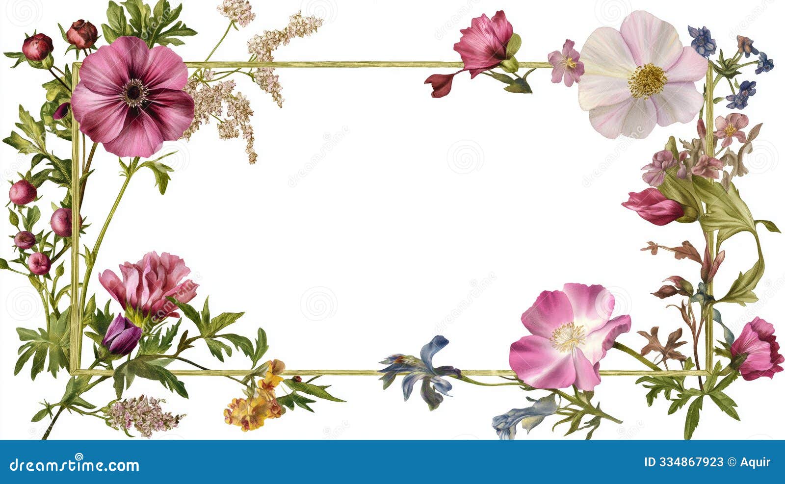 Floral Frame. Rectangular Watercolor Floral Frame on White Background ...