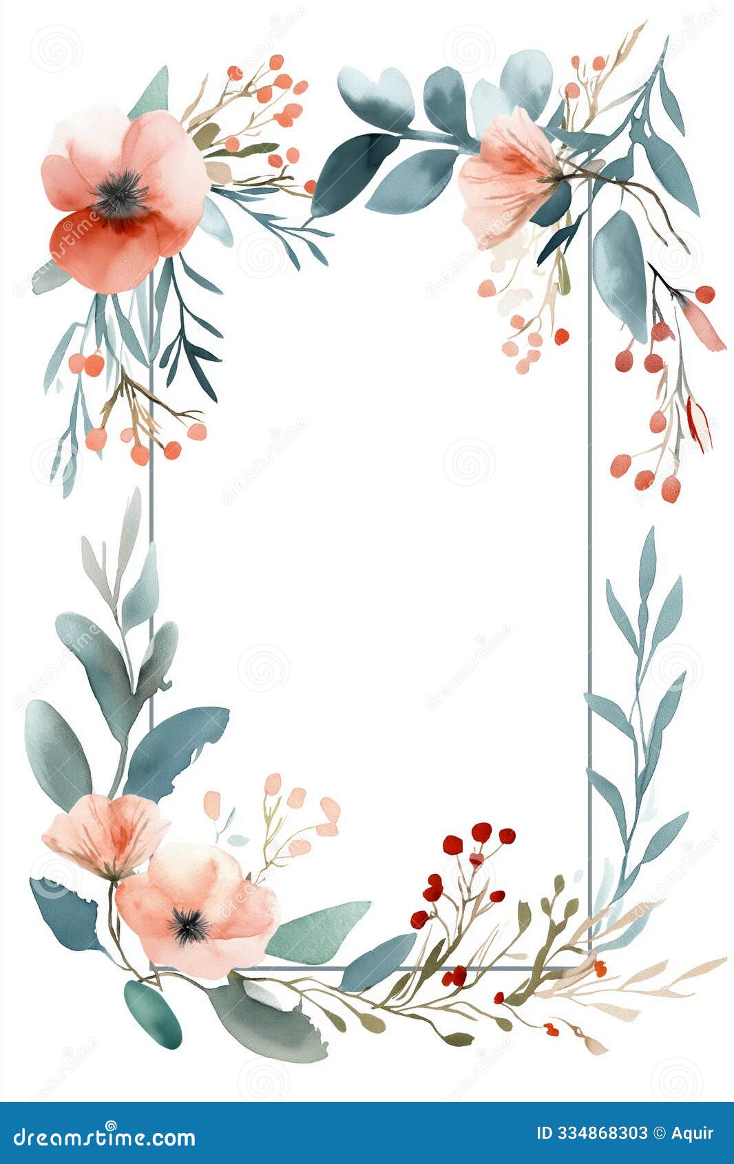 Floral Frame. Rectangular Watercolor Floral Frame on White Background ...