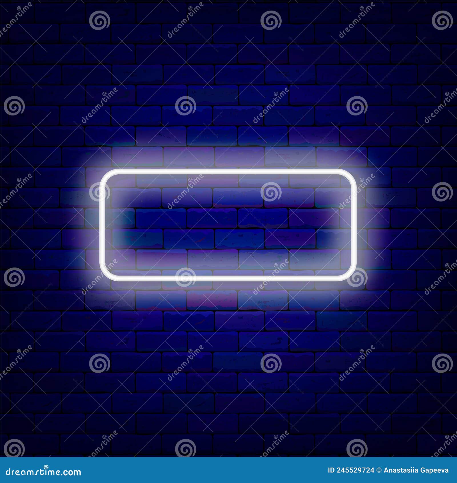 Rectangular White Neon Frame on Brick Wall. Horisontal Framing. Empty ...
