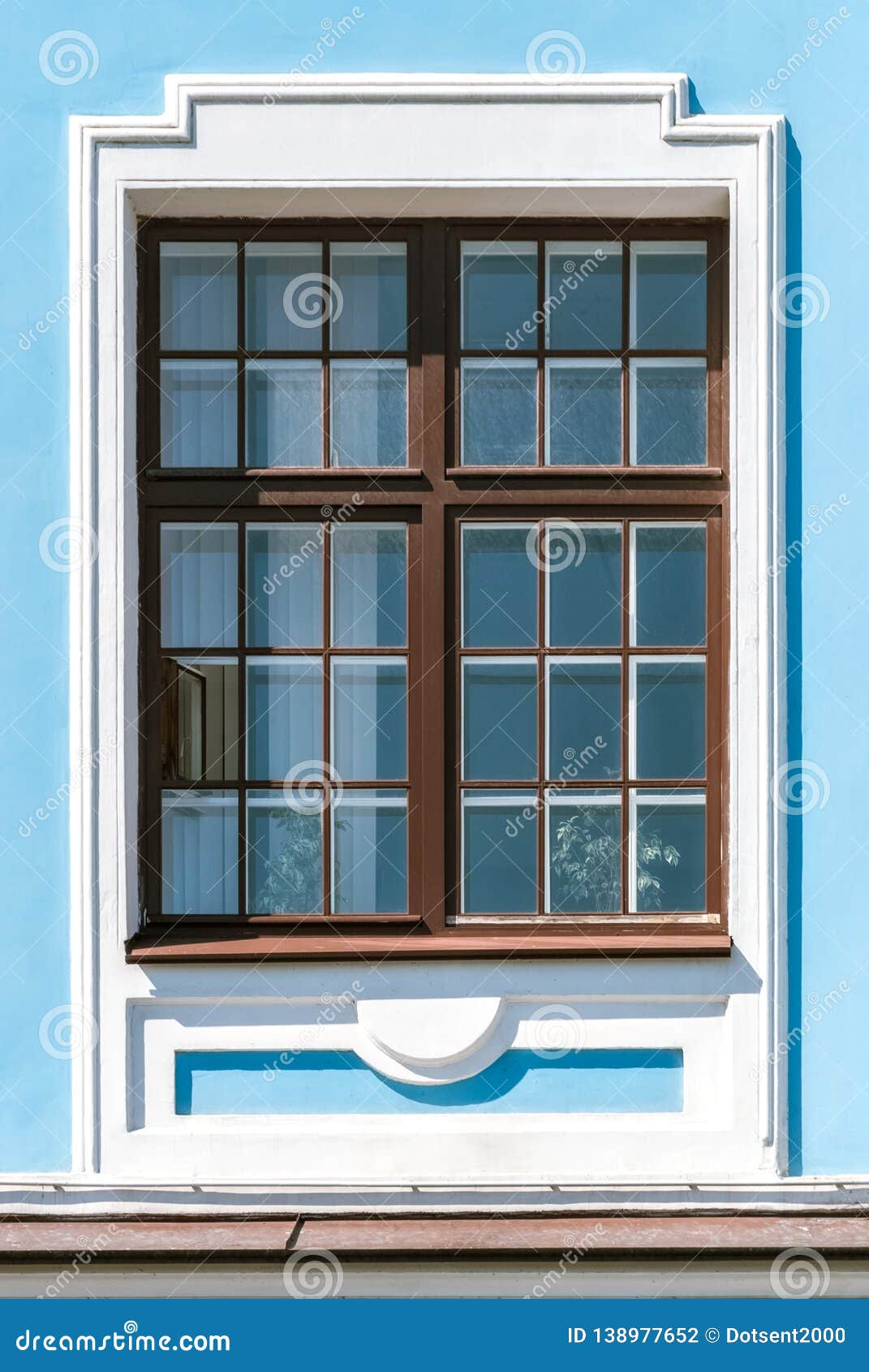 Window on the blue wall stock photo. Image of frame - 138977652