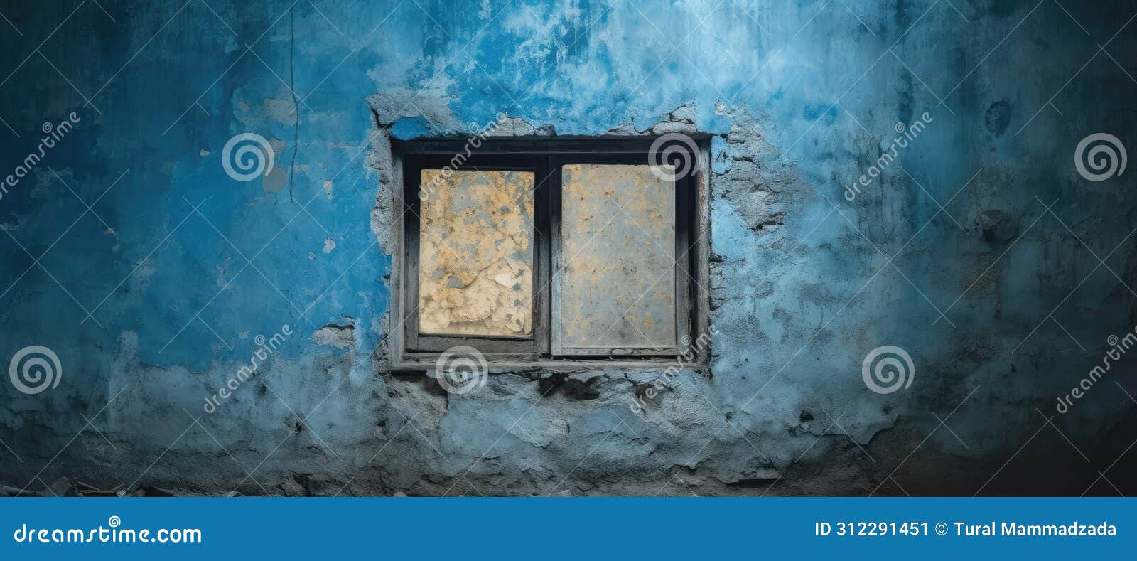A Rectangular Window in an Electric Blue House Facade Stock Image ...