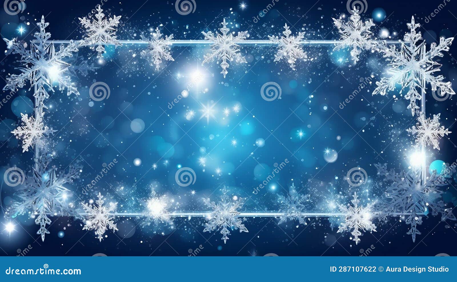 Rectangular Winter Snow Frame Border with Stars Sparkling. Generative ...