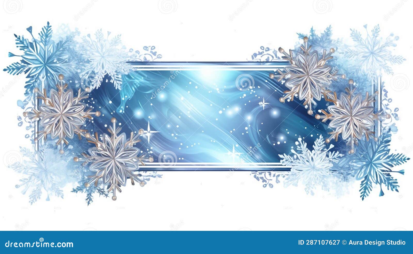 Rectangular Winter Snow Frame Border with Stars Sparkling. Generative ...