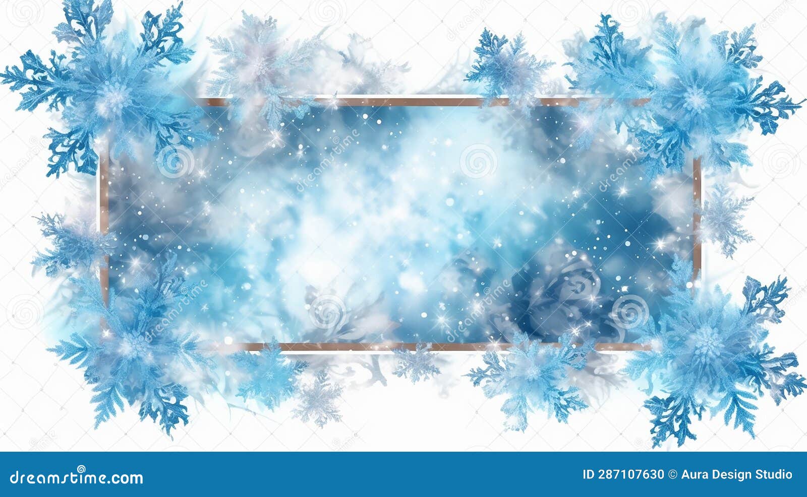Rectangular Winter Snow Frame Border with Stars Sparkling. Generative ...