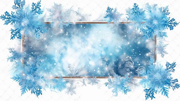 Rectangular Winter Snow Frame Border with Stars Sparkling. Generative ...