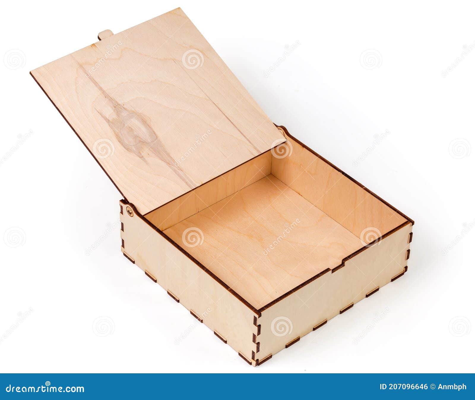 Rectangular Wooden Box with Open Lid on a White Background Stock Photo ...