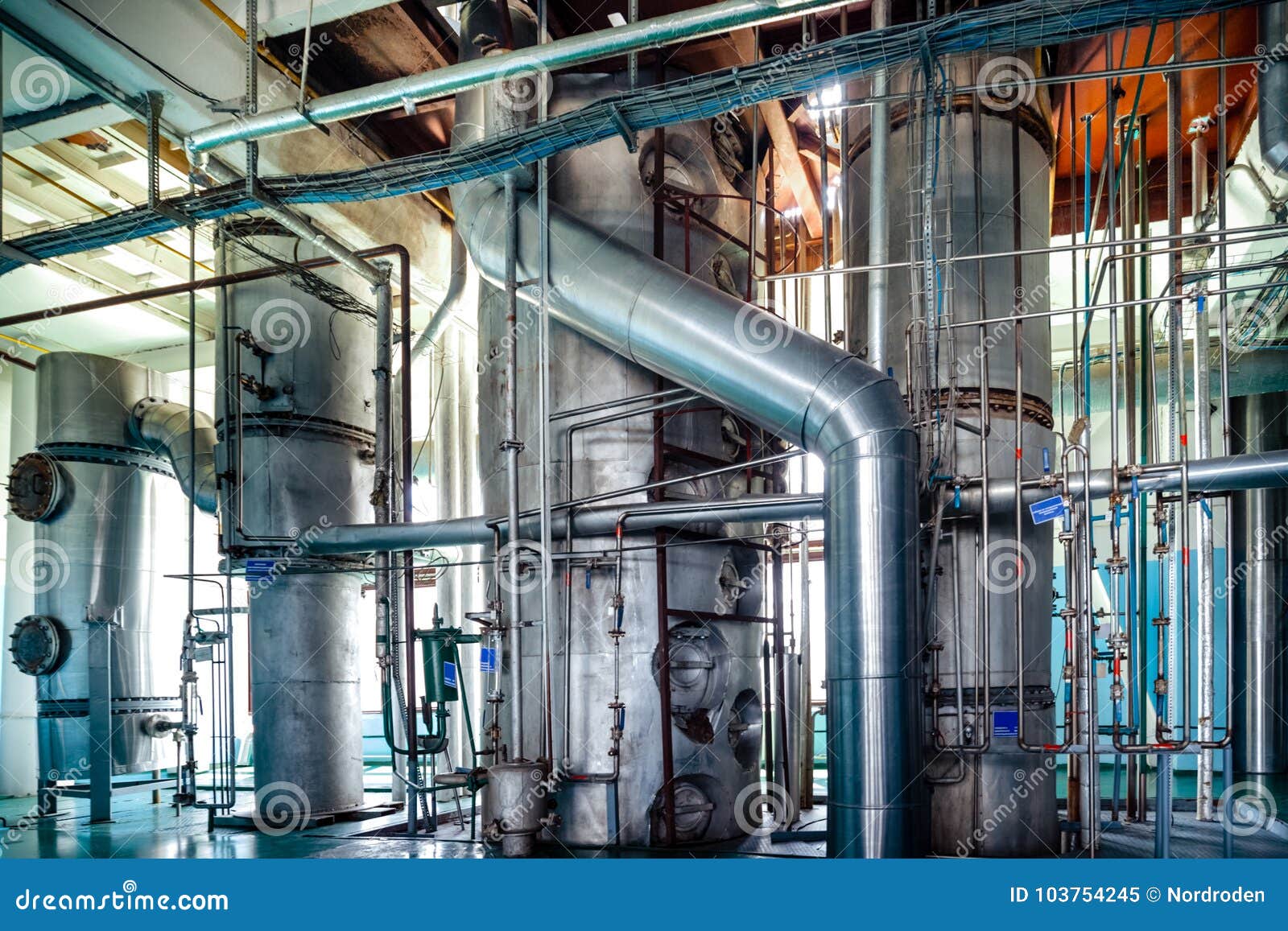 The Rectification Shop. Silvery Distillation Columns Stock Image ...