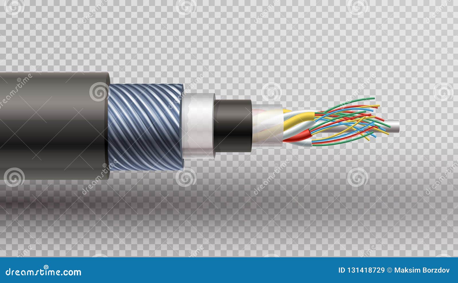 Rector Realistic Illustration Of Fiber Optic Tight Buffered Cartoon ...