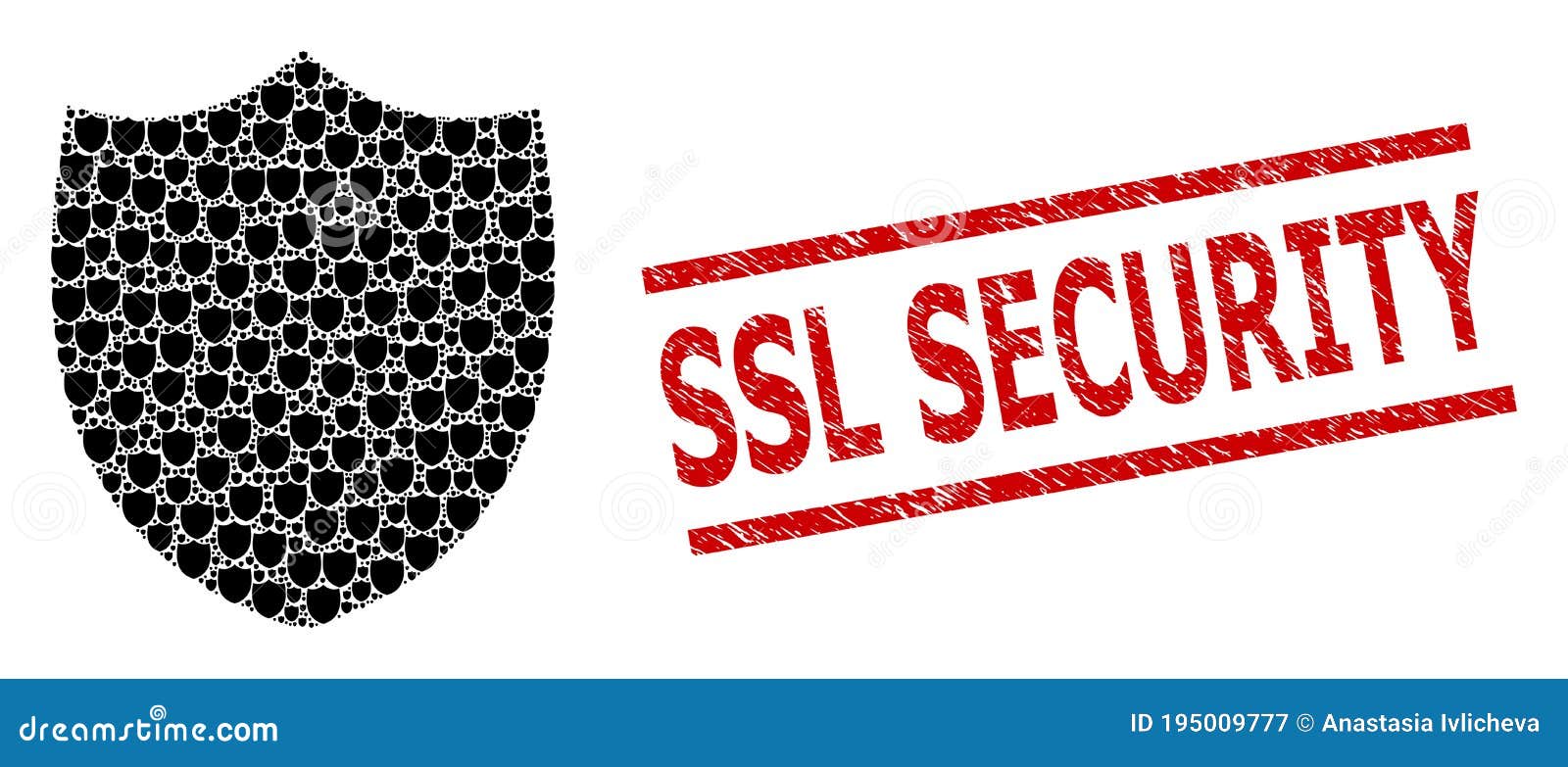 Shield Mosaic of Shield Items and Scratched SSL Security Seal Stock ...