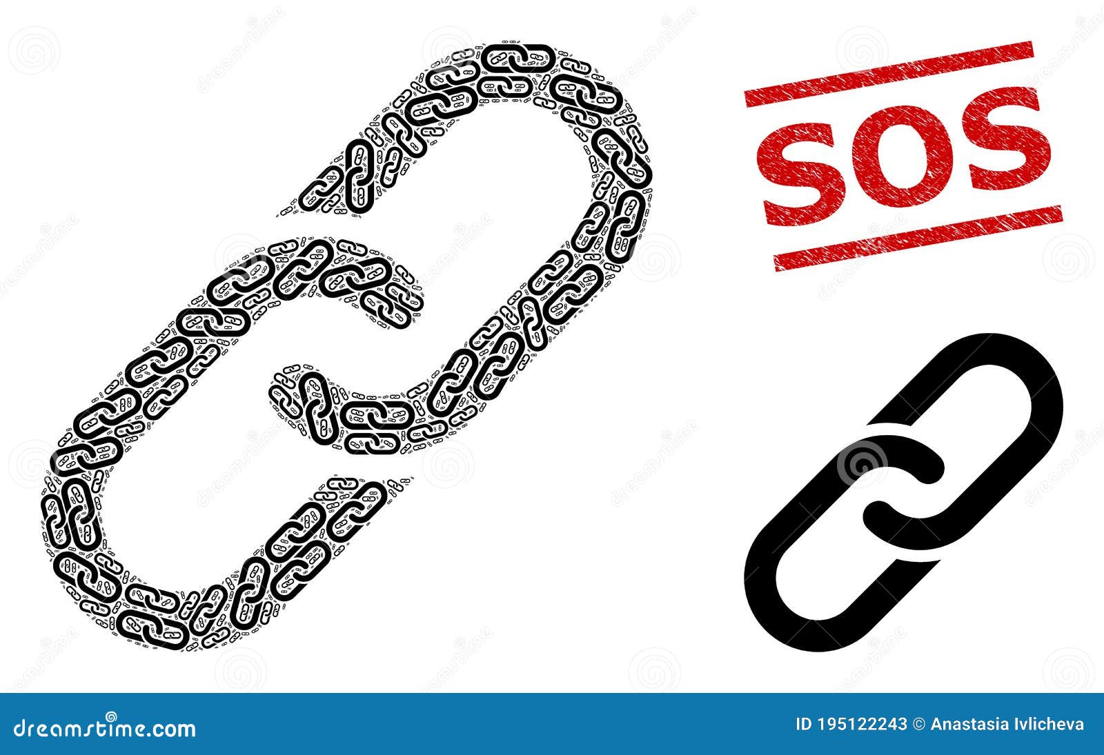 Chain Mosaic of Chain Items and Textured Sos Seal Stock Vector ...