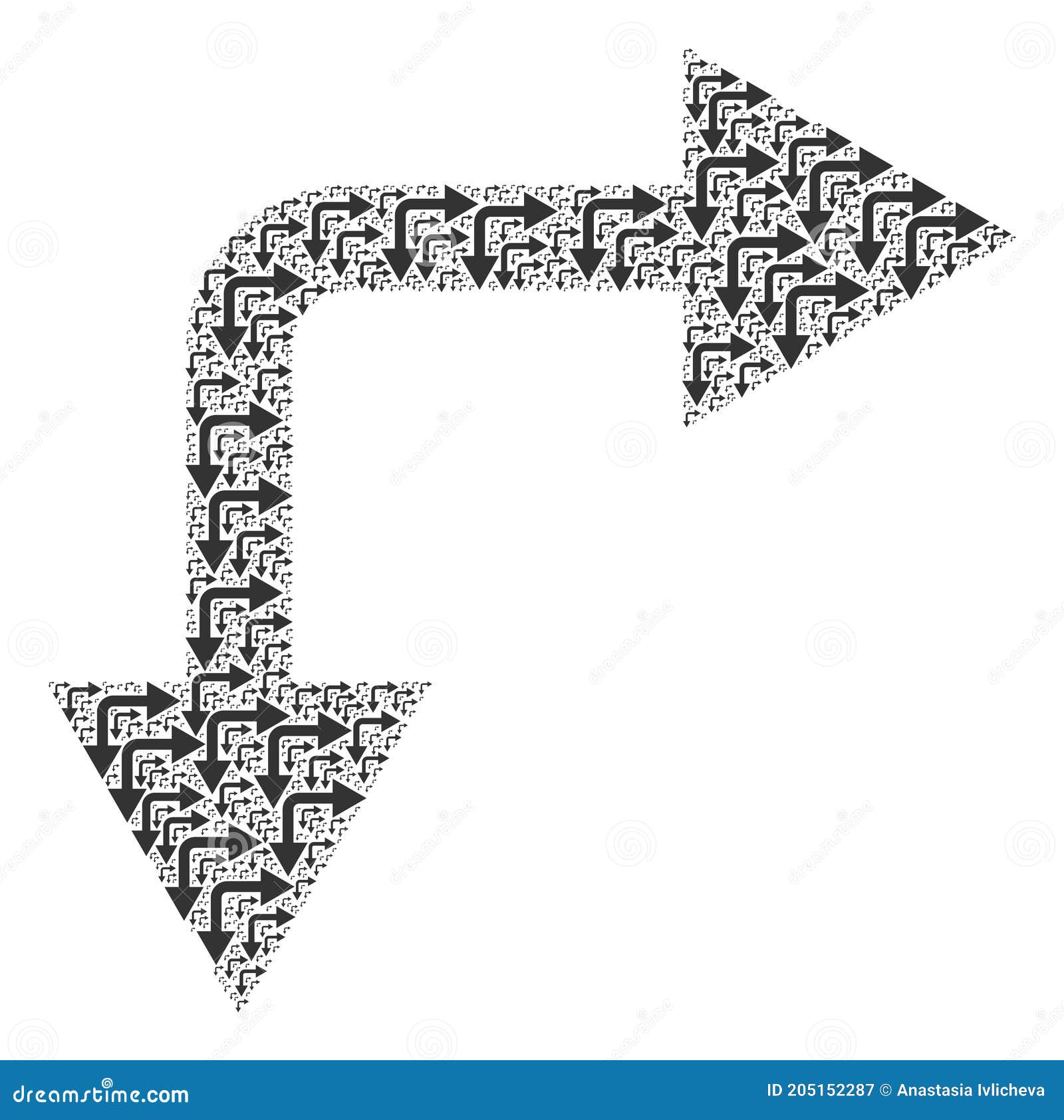 Bifurcation Arrow Right Down Recursion Mosaic of Itself Icons Stock ...