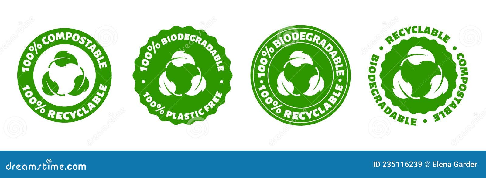 Recyclable Biodegradable Compostable Circle Green Inons. Vector Eco Bio ...