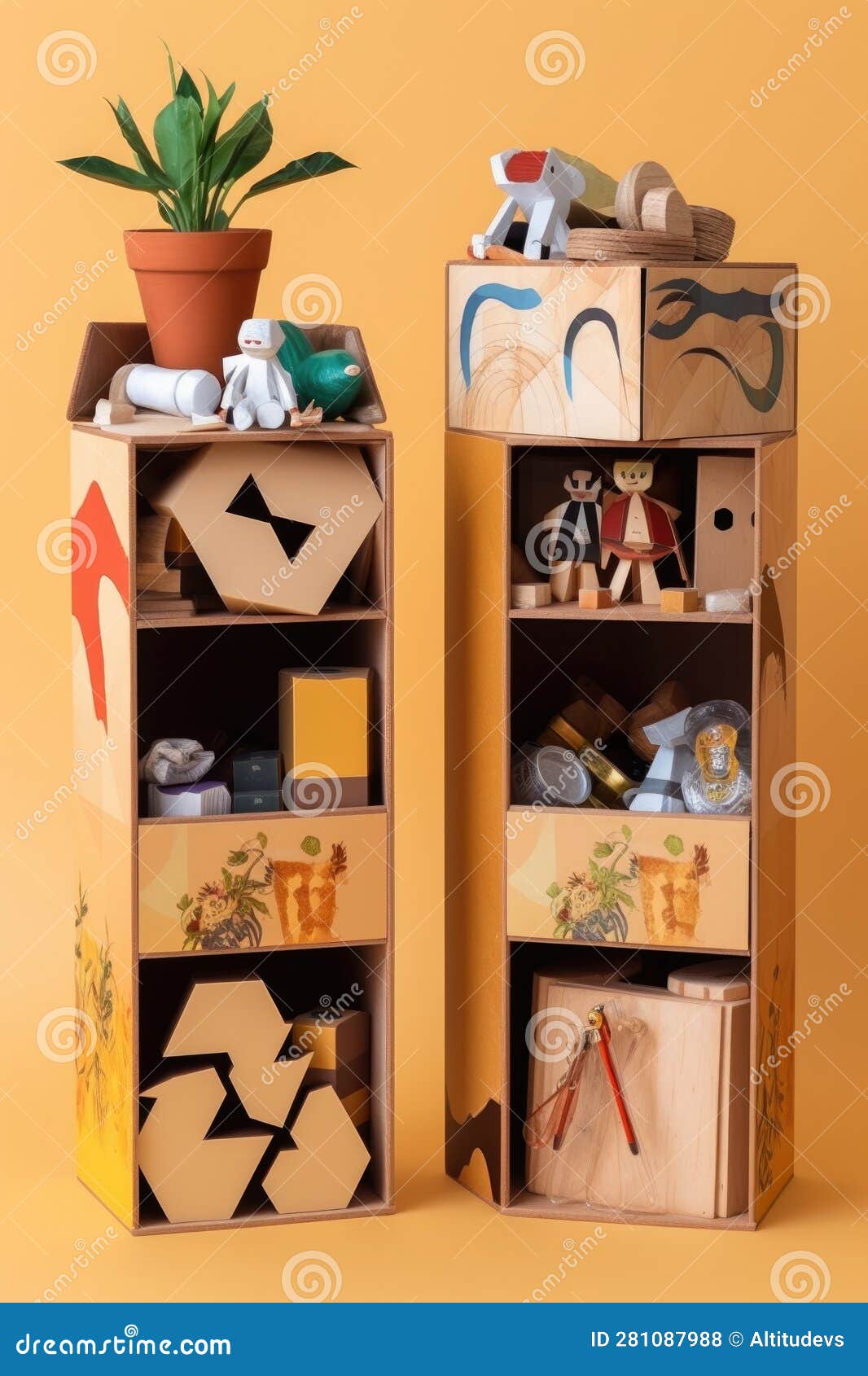 Recyclable Materials in Separate Bins with Eco Symbols Stock ...