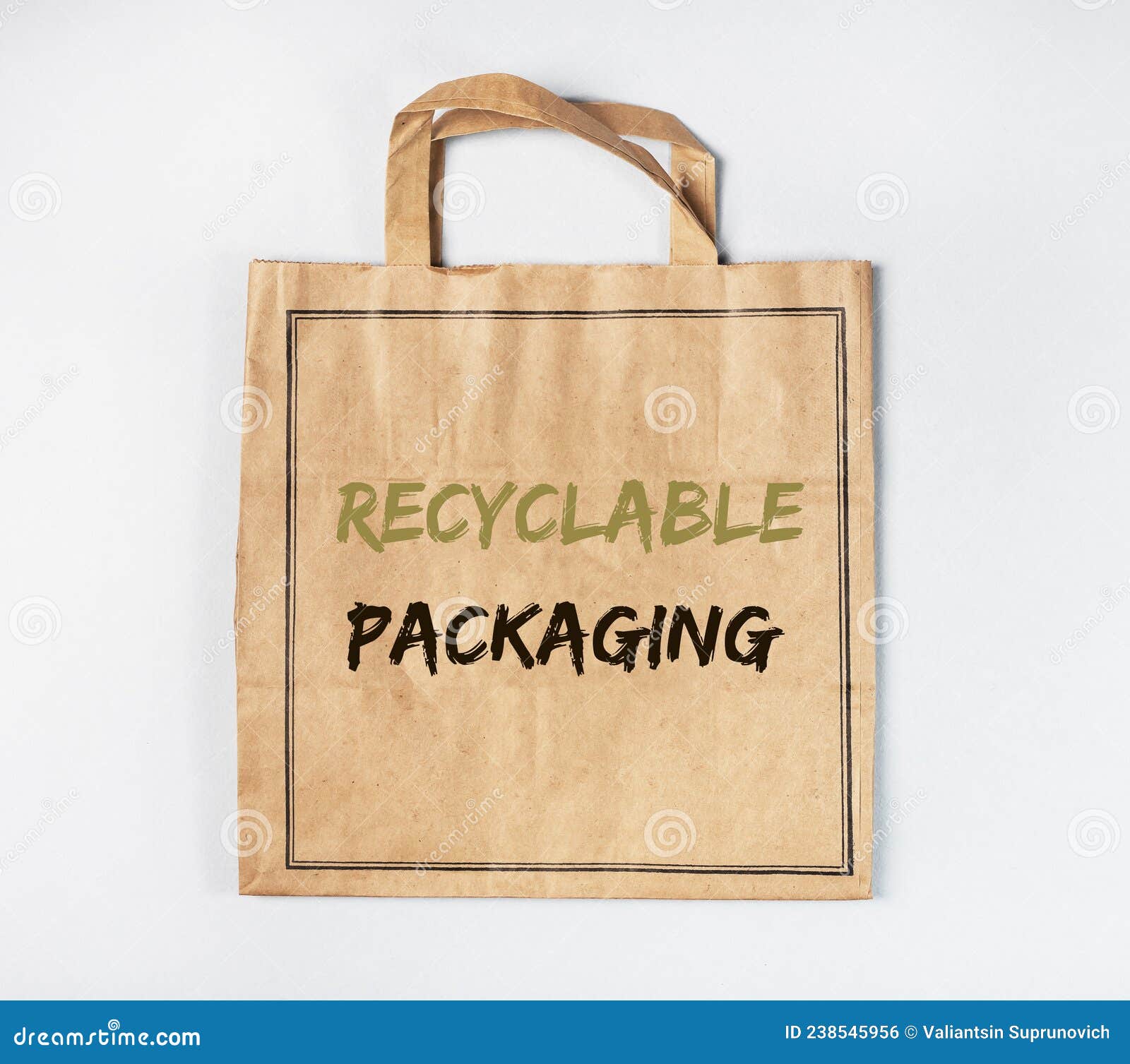 Recyclable Packaging Text on Craft Paper Bag. Recycled Pack Stock Photo ...
