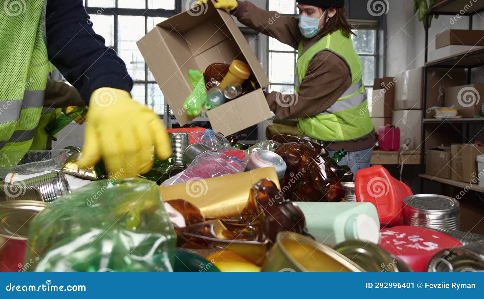 Recyclable Solid Waste Sorting Process. Glass, Plastic, Steel and ...