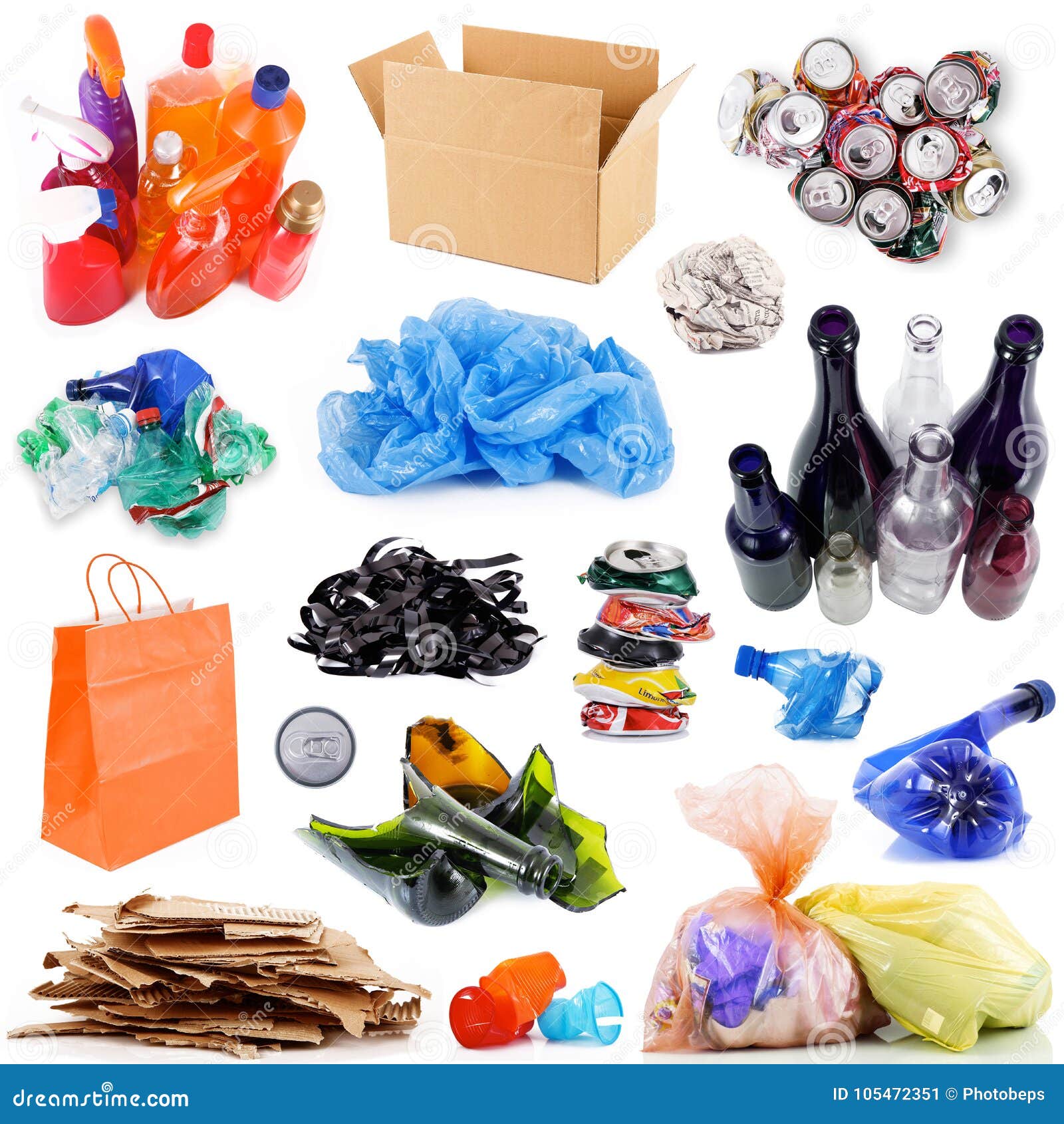 Recyclable Waste Collage in White Background Stock Image - Image of ...