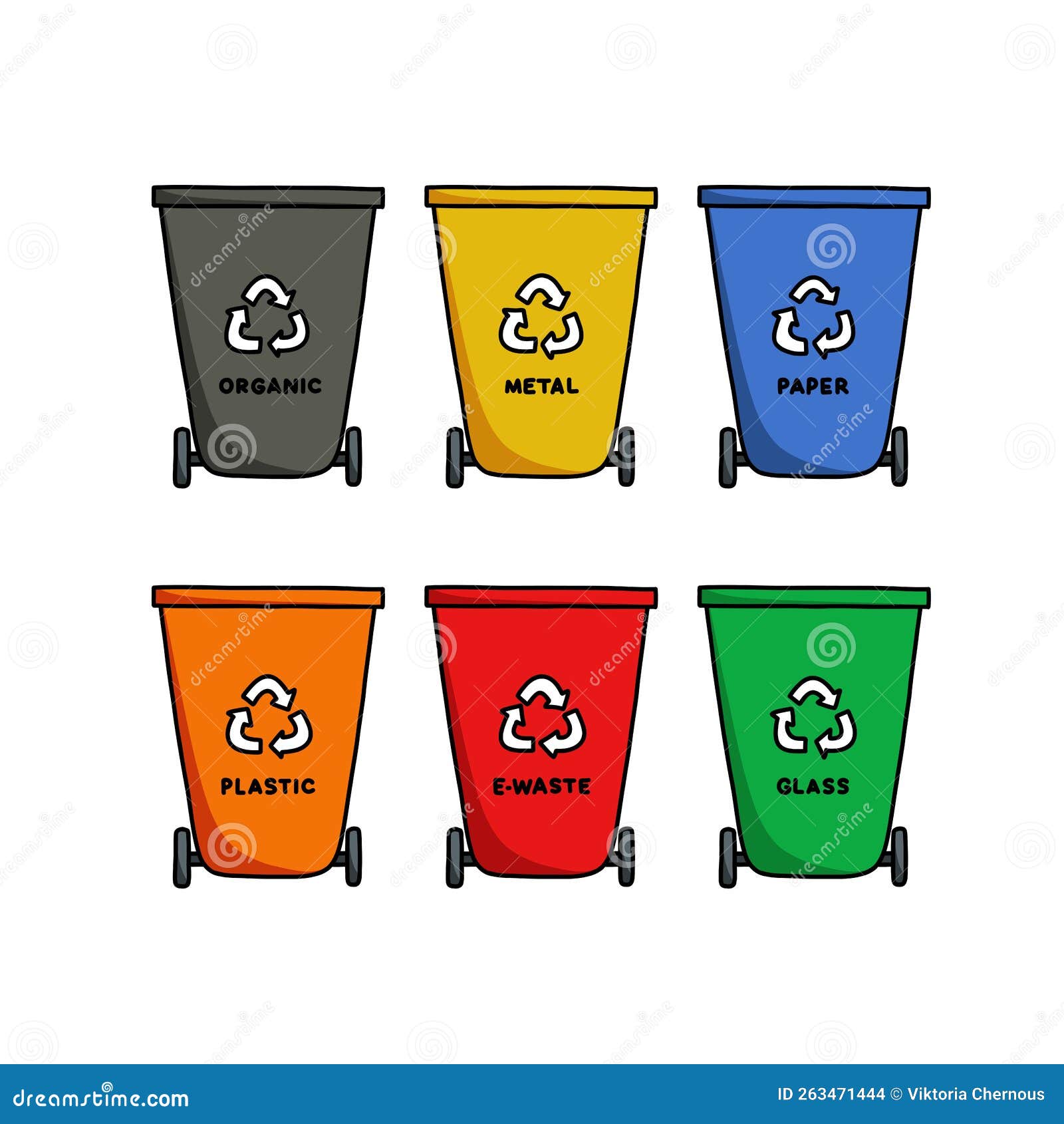 Recycle Bin Containers Doodle Icon, Vector Color Line Illustration ...