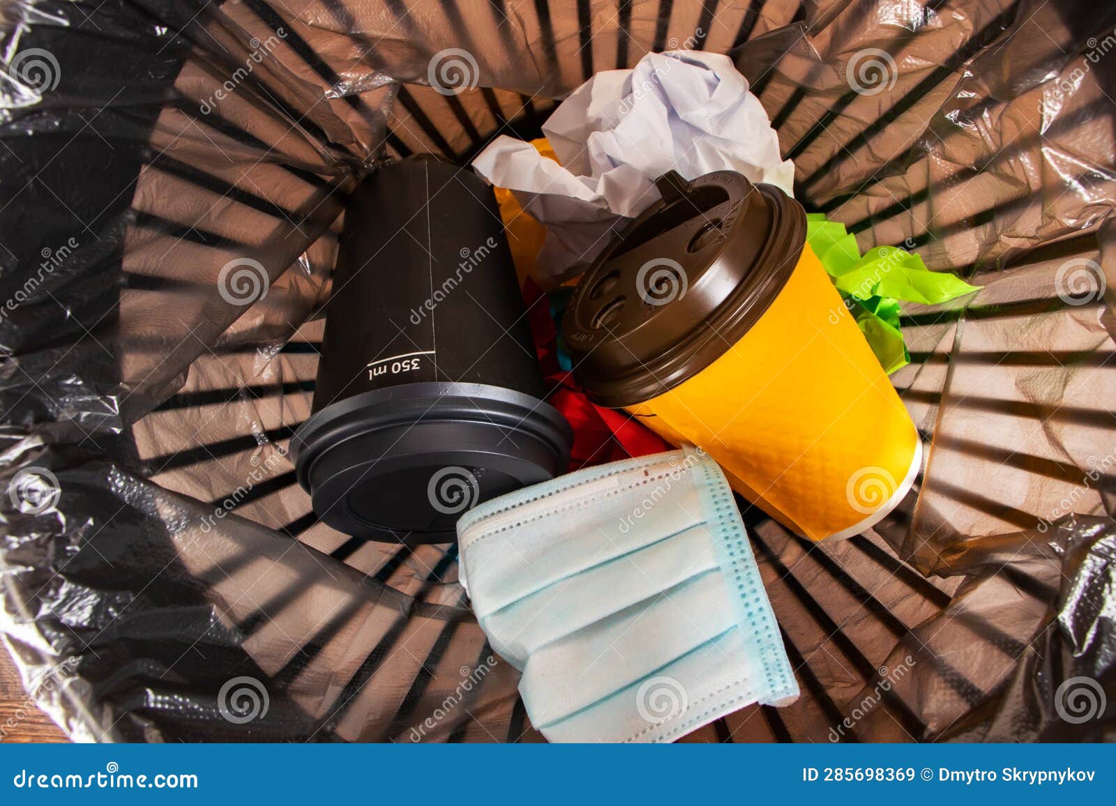 Recycle Bin Filled with Trash. Top View Stock Image - Image of metal ...